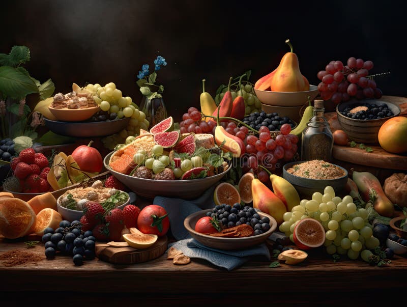 Food and Cuisine Concept with Colorful Array of Fresh Ingredients and ...