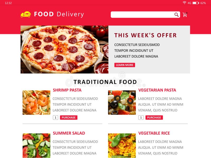 Food Delivery App. Display with Appetizing Menu Stock Image - Image of ...