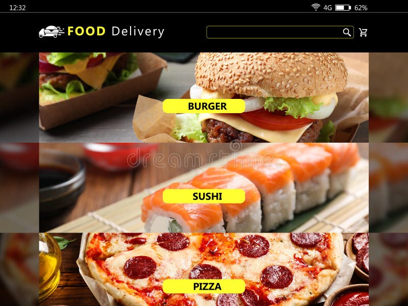 Food Delivery App. Display with Appetizing Menu Stock Photo - Image of ...