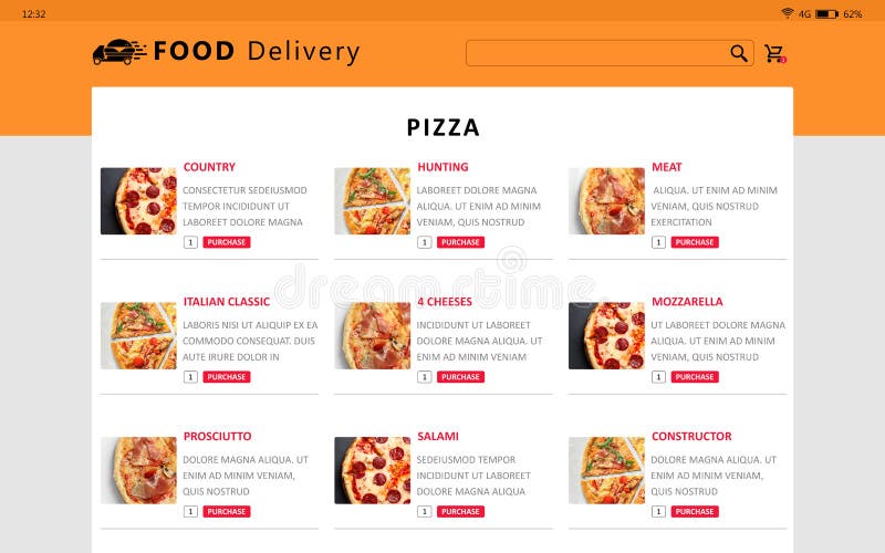 Food Delivery App. Display with Appetizing Menu Stock Image - Image of ...