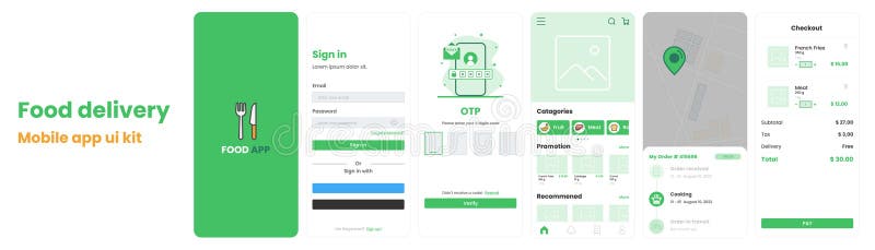 Food delivery app ui kit stock vector. Illustration of onboarding ...