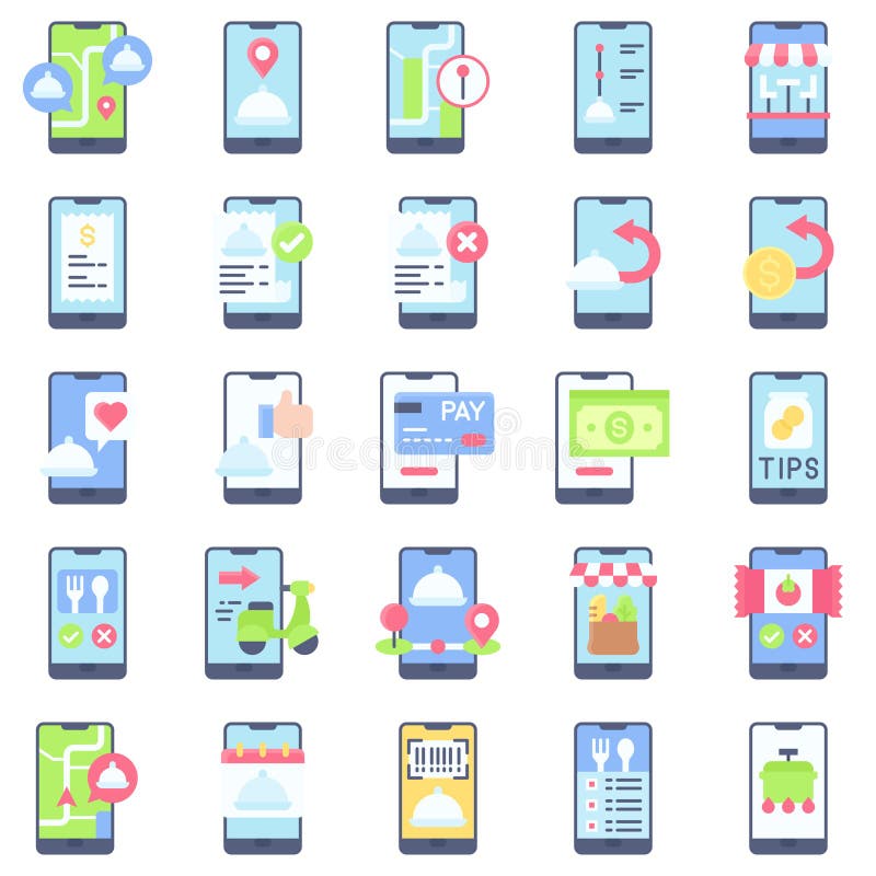 Food Delivery Application Flat Vector Icons Set 2 Stock Vector ...