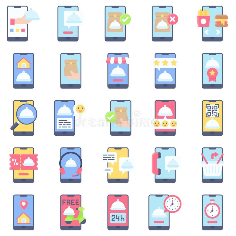 Food Delivery Application Flat Vector Icons Set Stock Vector ...