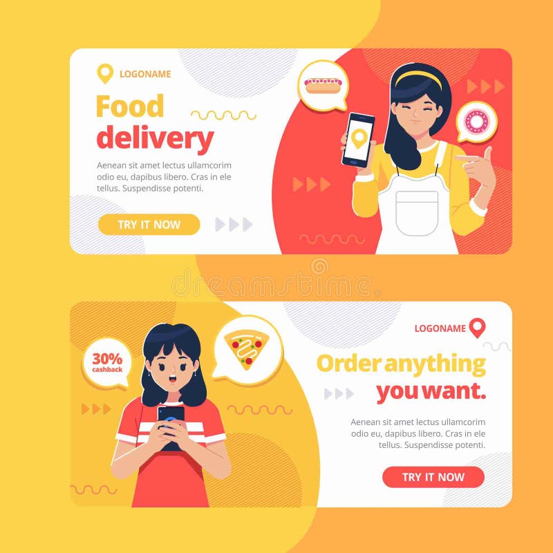 Food Delivery Banner Flat Design Template Stock Vector - Illustration ...