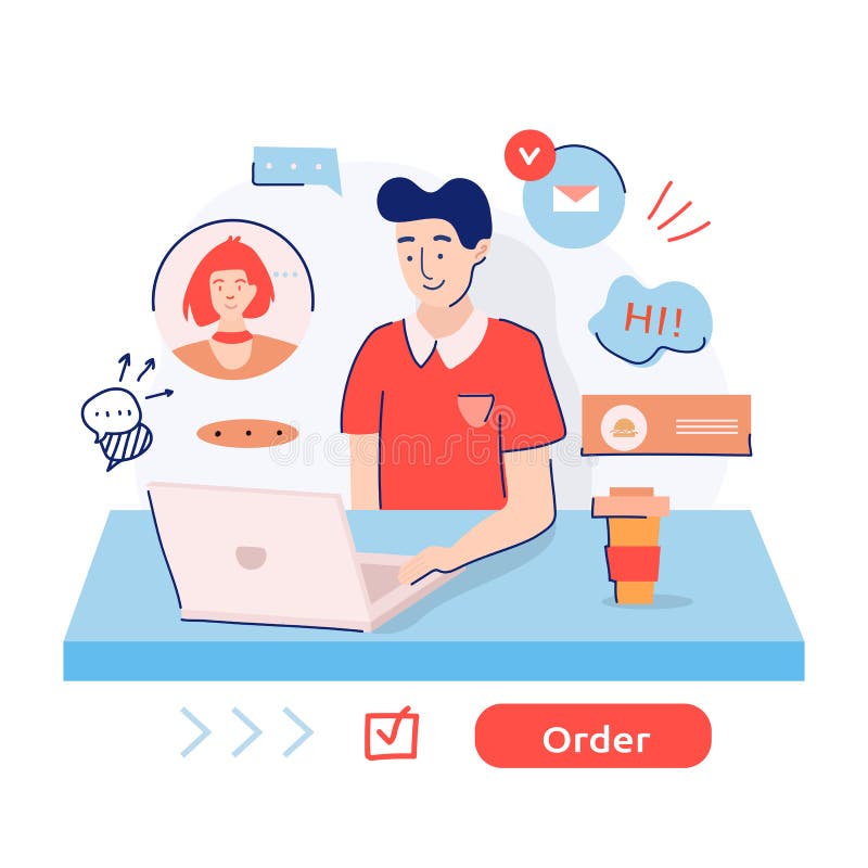 Food Delivery Boy Taking an Order Over the Internet during Quarantine ...