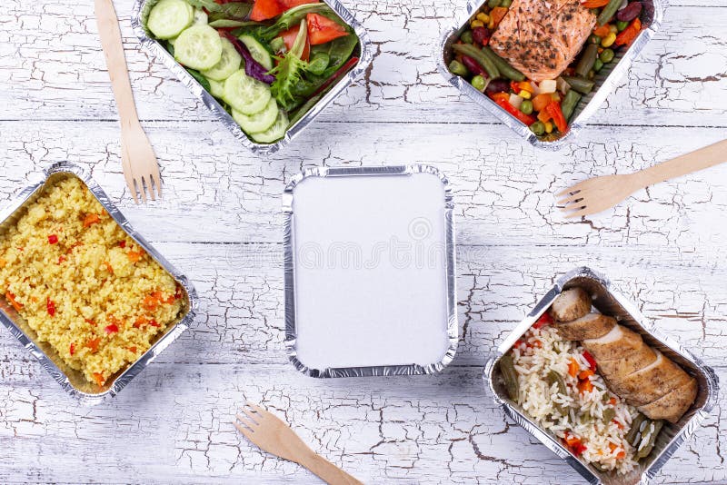 Food Delivery Concept. Lunch in Container Stock Photo - Image of salmon ...