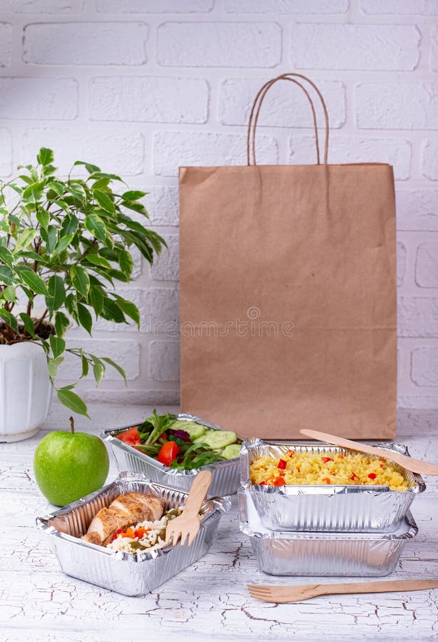 Food Delivery Concept. Lunch in Container Stock Image - Image of salad ...