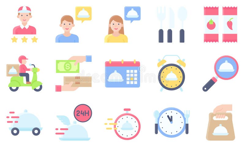 Food Delivery Essentials Flat Vector Icons Set 4 Stock Vector ...