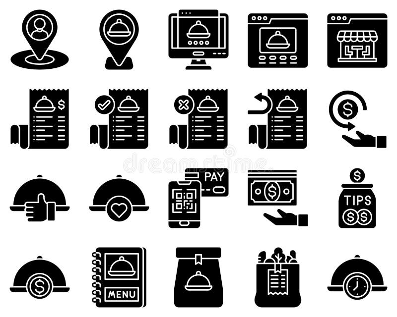 Food Delivery Essentials Solid Vector Icons Set 2 Stock Vector ...