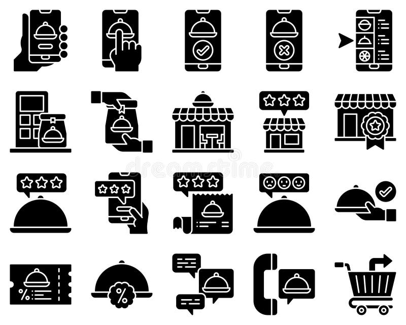 Food Delivery Essentials Solid Vector Icons Set Stock Vector ...