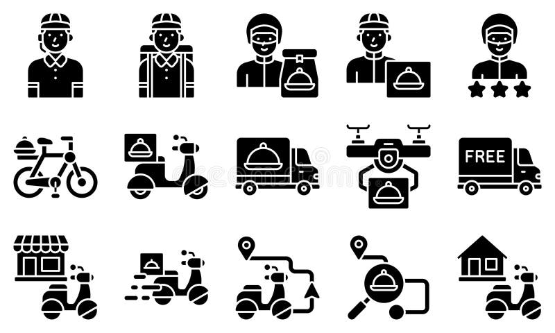 Food Delivery Essentials Solid Vector Icons Set 3 Stock Vector ...