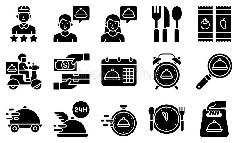 Food Delivery Essentials Solid Vector Icons Set 4 Stock Vector ...
