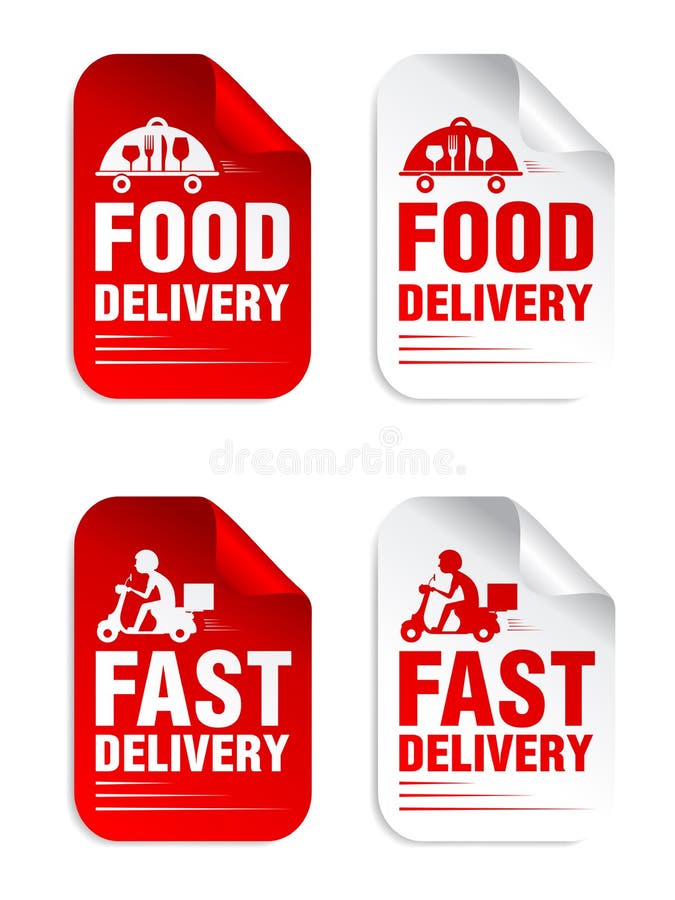 Food Delivery, Fast Delivery Stickers Set Stock Vector - Illustration ...