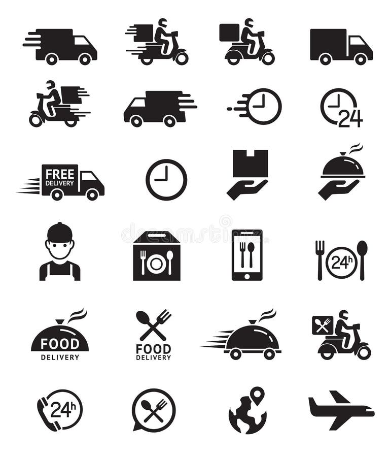 Food Delivery Icons. Vector Illustrations Stock Vector - Illustration ...