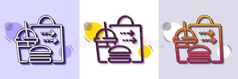 Food Delivery Line Icon. Cheeseburger with Soft Drink Sign. Halftone ...