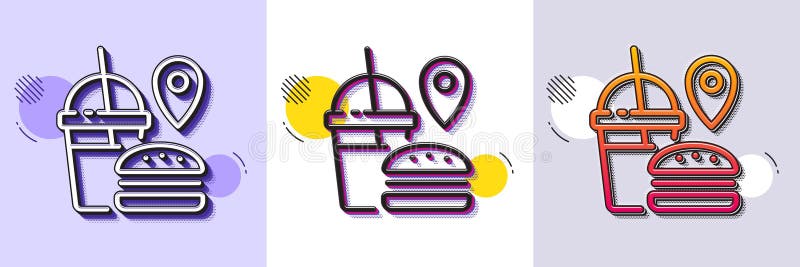 Food Delivery Line Icon. Meal Order Location Sign. Halftone Dotted ...