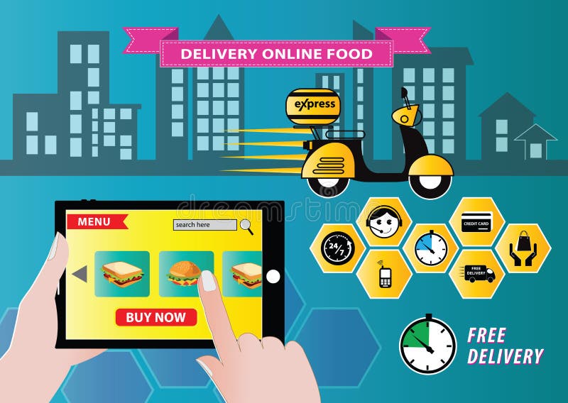 Food Delivery with Mobile Order Concept Stock Illustration ...