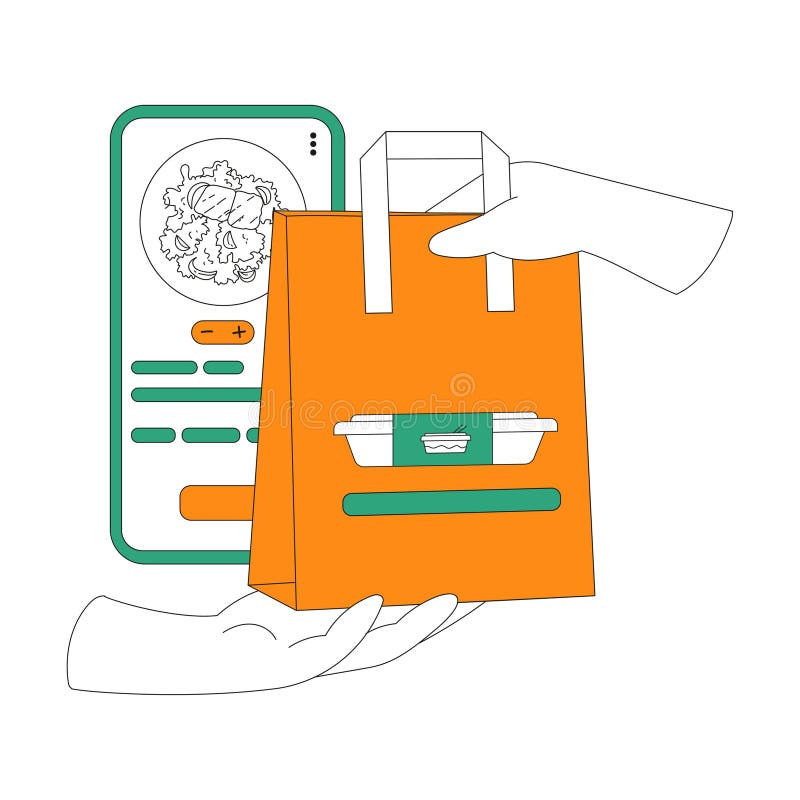 Food Delivery Order with Screen and Hand Reach Package and Soda Vector ...