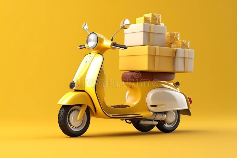 Food Delivery Scooter with Yellow Background. Generative AI Stock ...