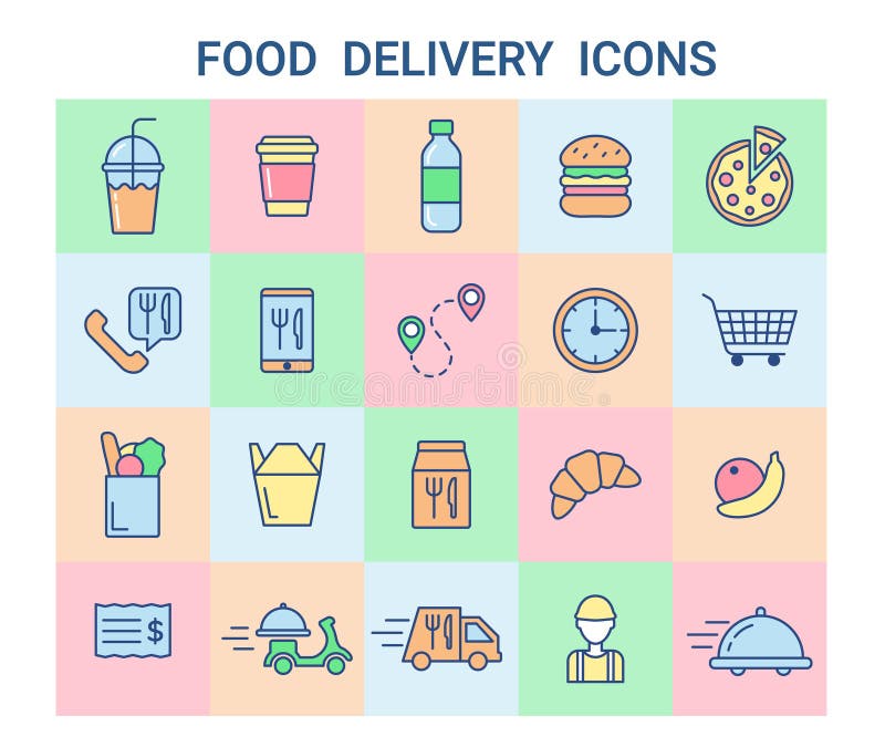 Food delivery icons stock vector. Illustration of food - 212556943