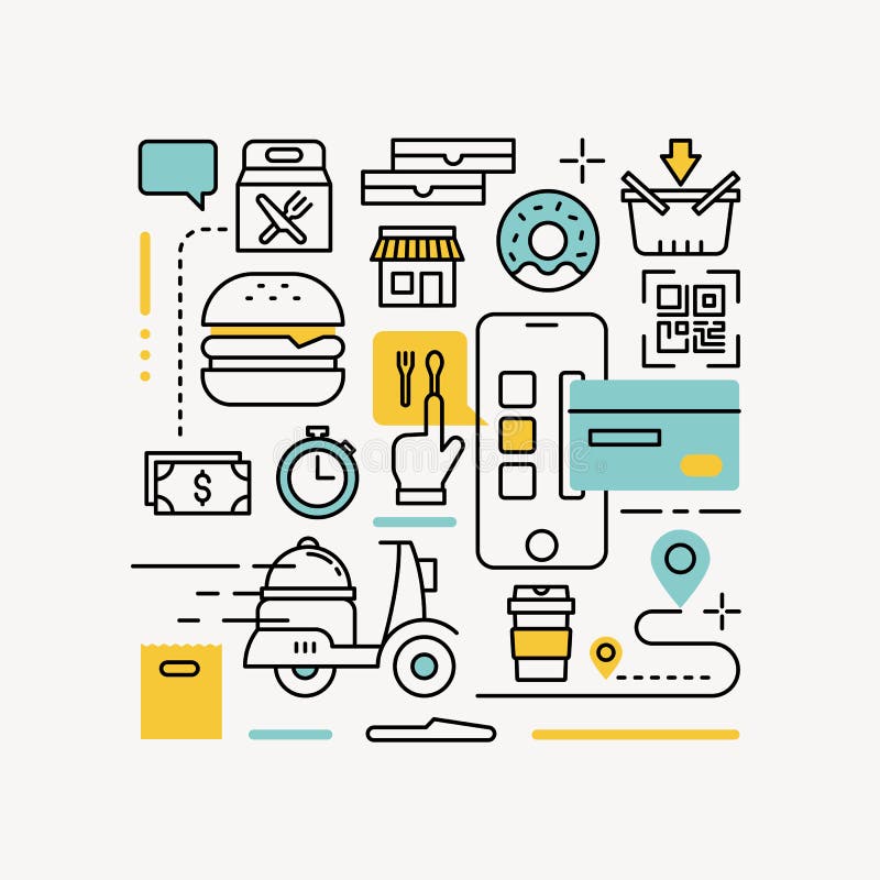 Food Delivery Service Infographic Outline Design Style Stock Vector ...