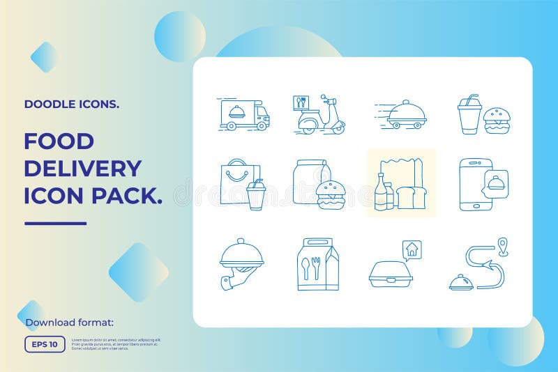 Food Bag, Food Truck Doodle. Set of Food Delivery Service Related ...