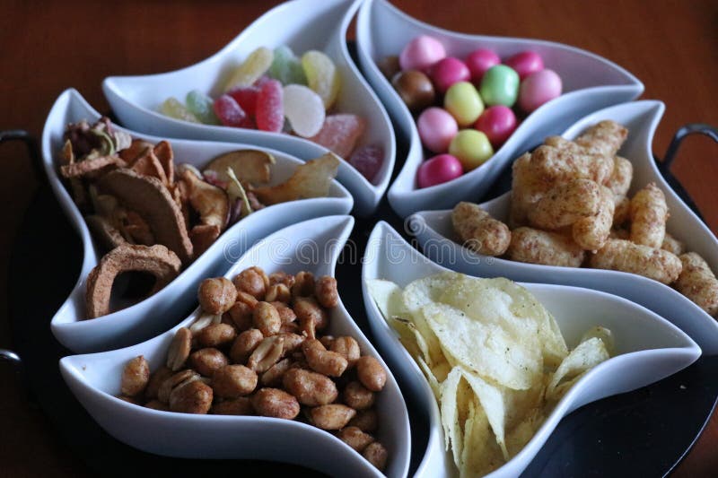 Food Diffrend Kind of Sweets, Candies, Nuts and Chips Stock Photo ...