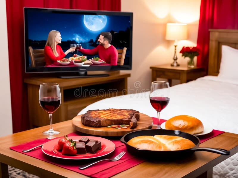 Food for Dinner in the Night of Valentines Day Stock Illustration ...