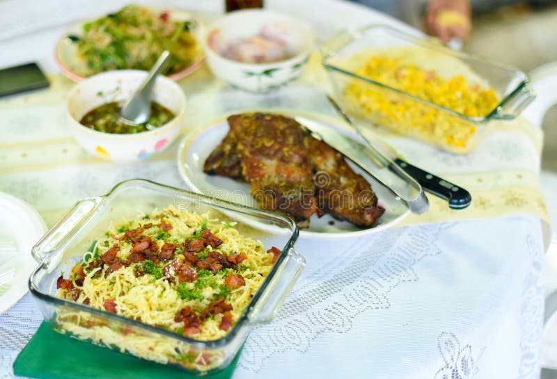 Food on dinner table stock image. Image of yummy, dish - 93829945