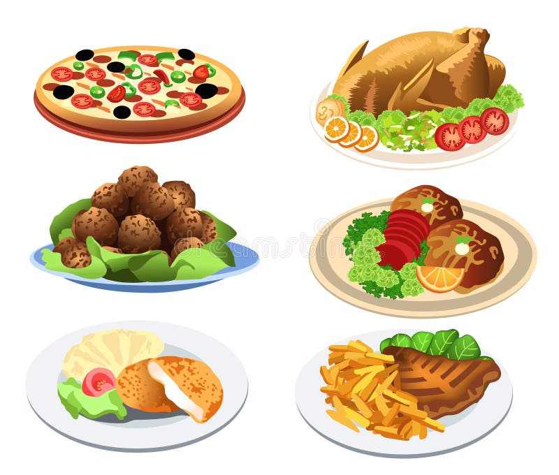 Food dishes stock vector. Illustration of fish, meatballs - 11539058