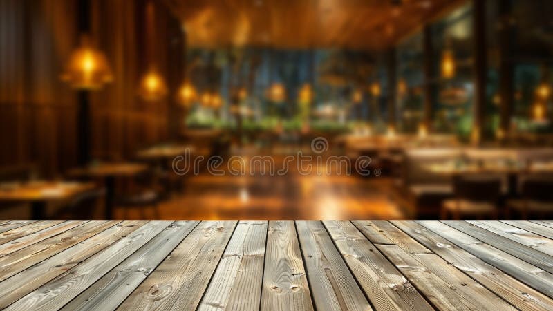 Food Display Table with Blurry Restaurant Night Scene Background Stock ...