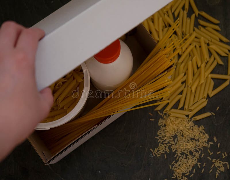 Food Donation Box with Pasta for the Needy Stock Photo - Image of ...