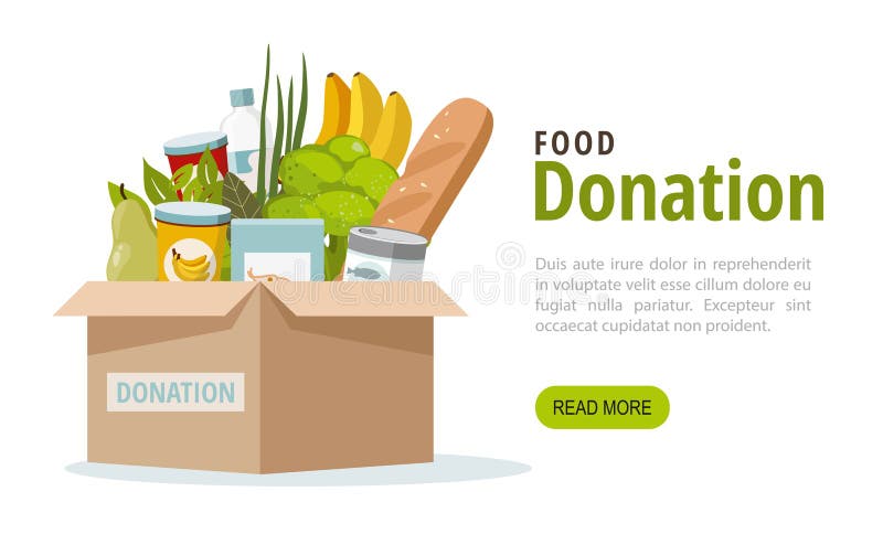 Food in Donation Box on White Background. Web Banner Stock Vector ...