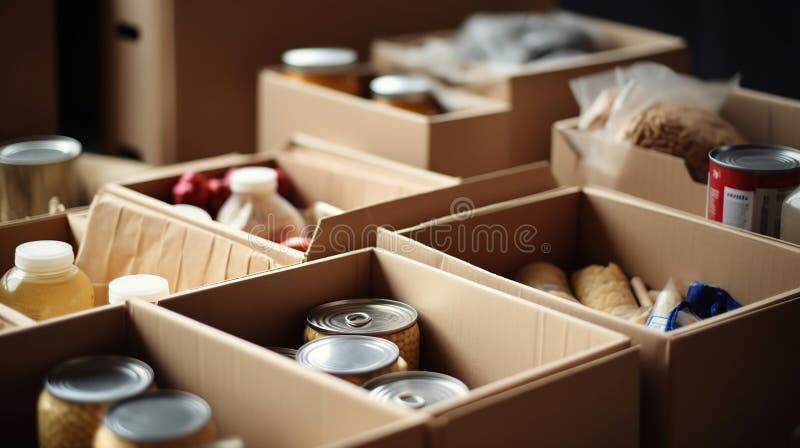 Food Donations in Box in Kitchen Background. Generative Ai Stock ...