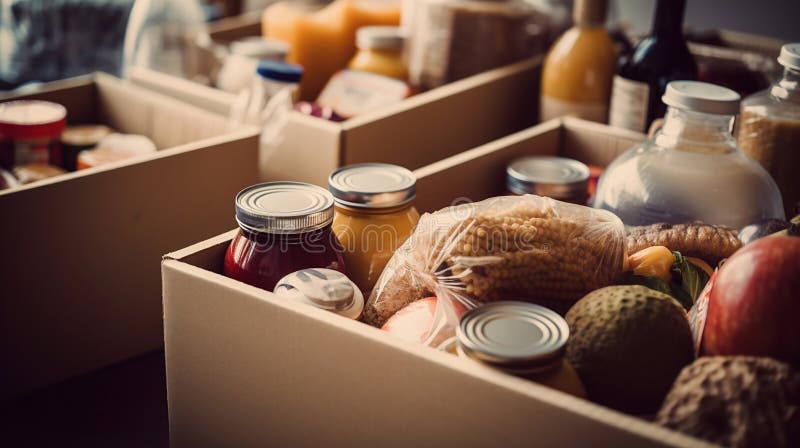 Food Donations Linear Icon. Charity Food Collection. Box with Meal ...