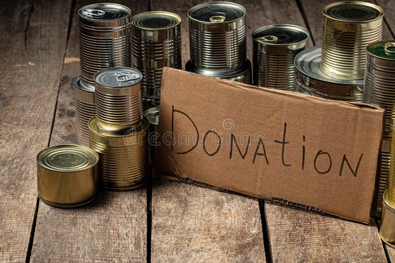 Food Donations on the Table. Text Donation Stock Photo - Image of food ...