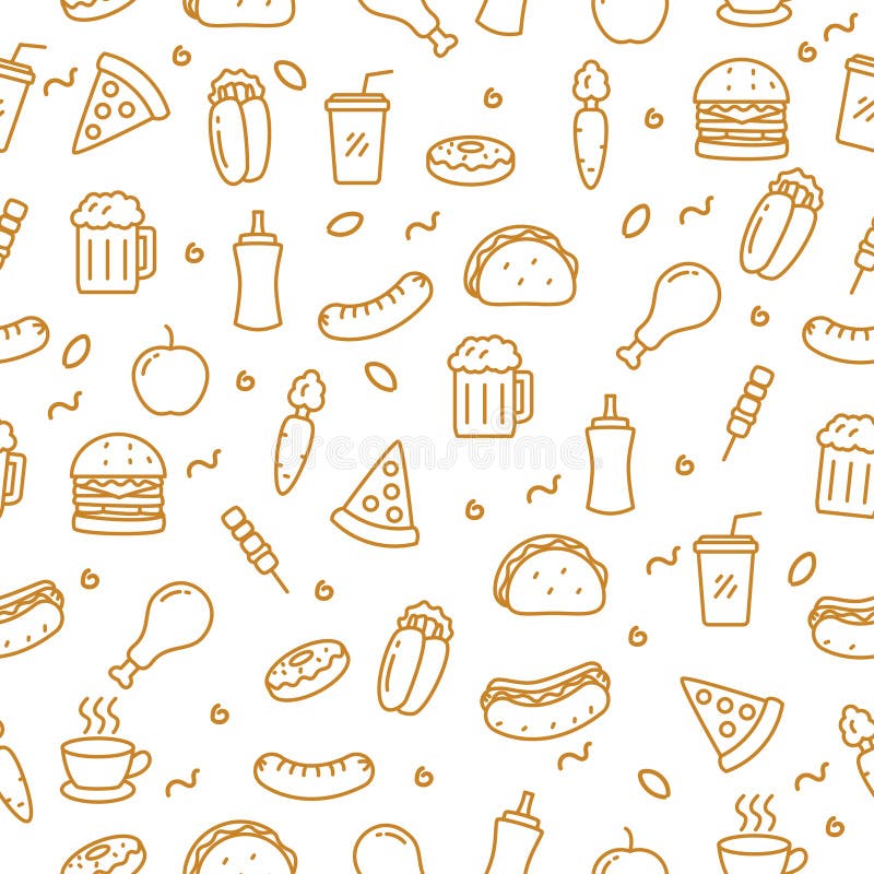 Food Doodle Seamless Pattern for Background Stock Vector - Illustration ...