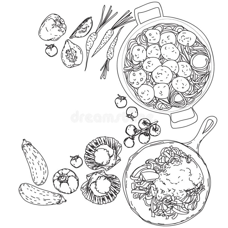 Drawing Food Background Linear Graphic. Engraved Top View Stock ...