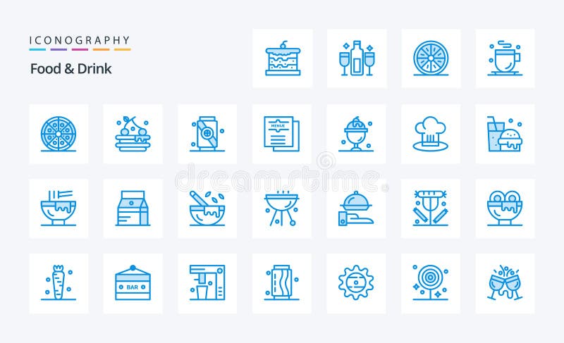 25 Food and Drink Blue Icon Pack Stock Vector - Illustration of soft ...
