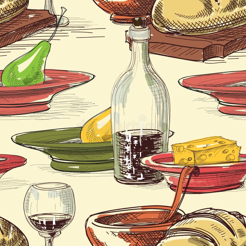 Cooking Seamless Patterns. Glass Wine Glasses . Festive Theme. One Line ...