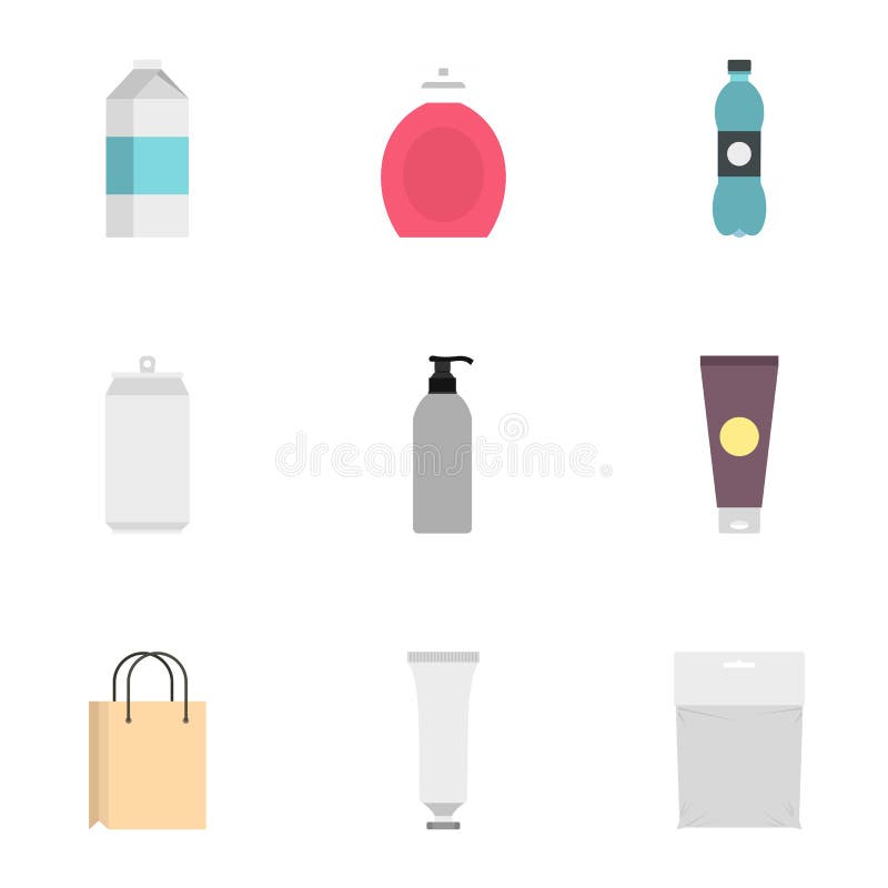 Food, Drink, Cosmetic Package Icons Set Flat Style Stock Vector ...