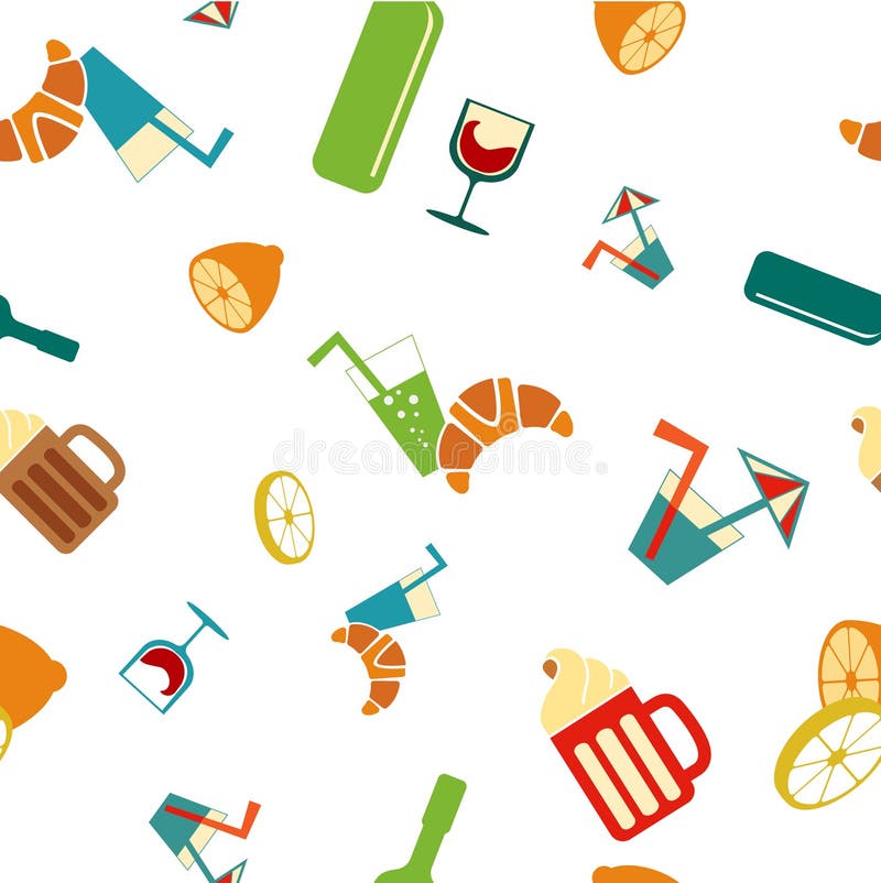 Food and Drink Seamless Vector Pattern Stock Vector - Illustration of ...