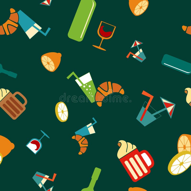 Food and Drink Seamless Vector Pattern Stock Vector - Illustration of ...