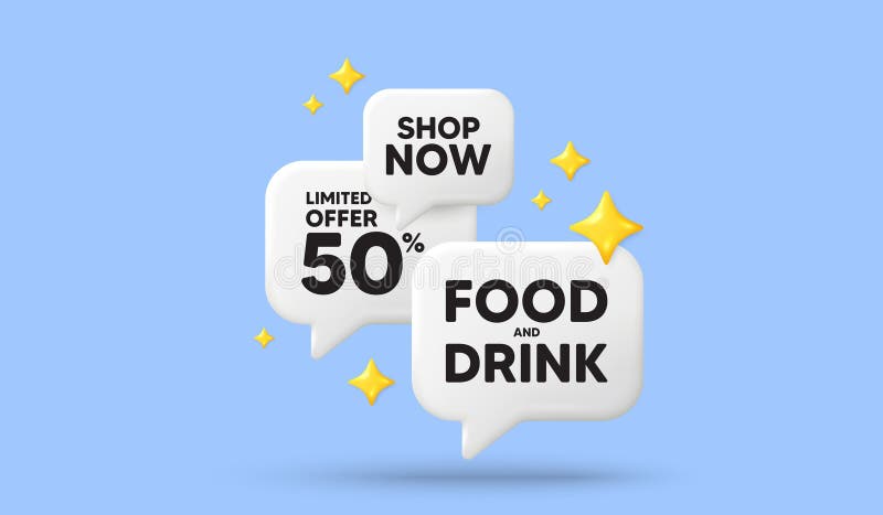 Food and Drink Tag. Kitchen Food Offer. 3d Chat Speech Bubbles. Vector ...