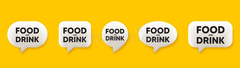 Food and Drink Tag. Kitchen Food Offer. 3d Speech Chat Bubbles. Vector ...