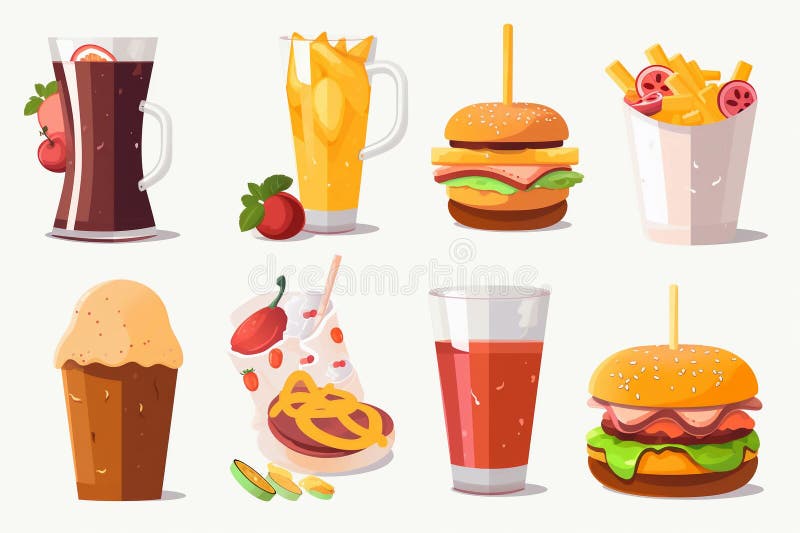 Food and Drinks. a Delicious Lunch Stock Illustration - Illustration of ...