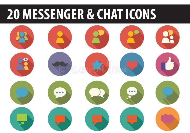20 Messenger & Chat Icons Round Circle Long Shadow Stock Vector ...