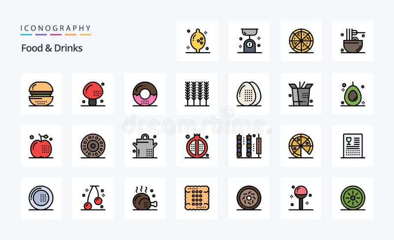 25 Food Drinks Line Filled Style Icon Pack Stock Vector - Illustration ...