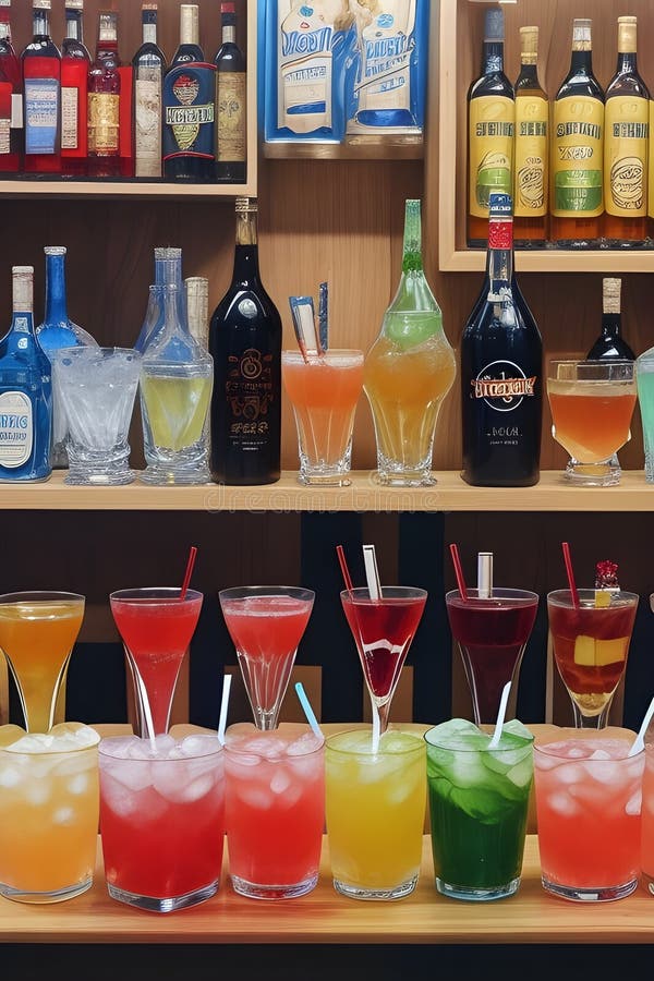 Food Image with a Lot of Drinks Stock Illustration - Illustration of ...