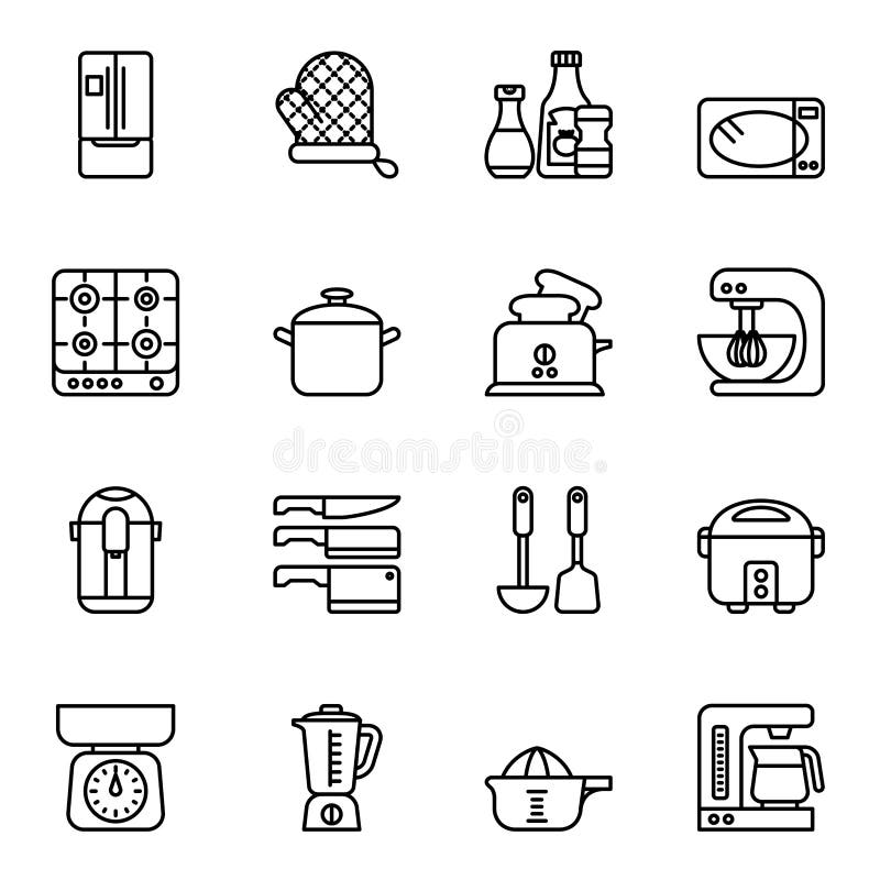 Kitchen and Cooking Icons Set. Line Style Stock . Stock Vector ...